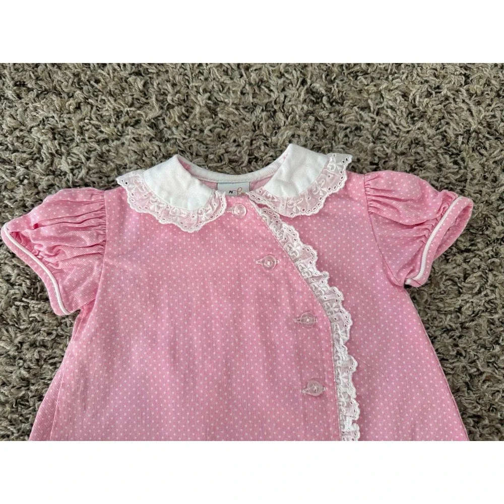 Dresses | Baby Girl Pink Dress 6 Months Vintage Style Polka Dot Lace ...
